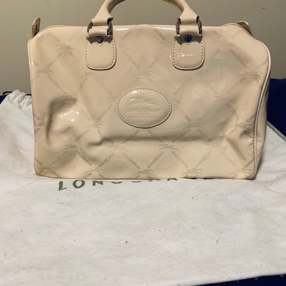 Longchamp | Bags | Longchamp Patent Leather Boston Bag Cream | Poshmark